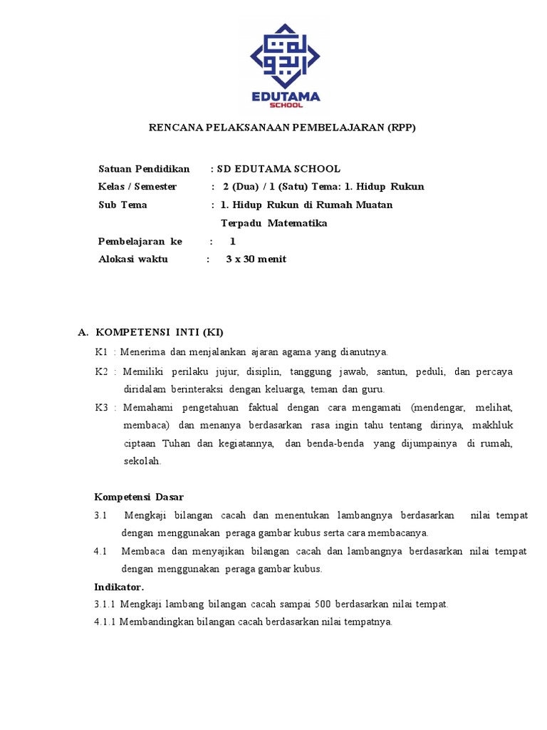 RPP KLS 2 Bil Cacah SMSTR 1 | PDF