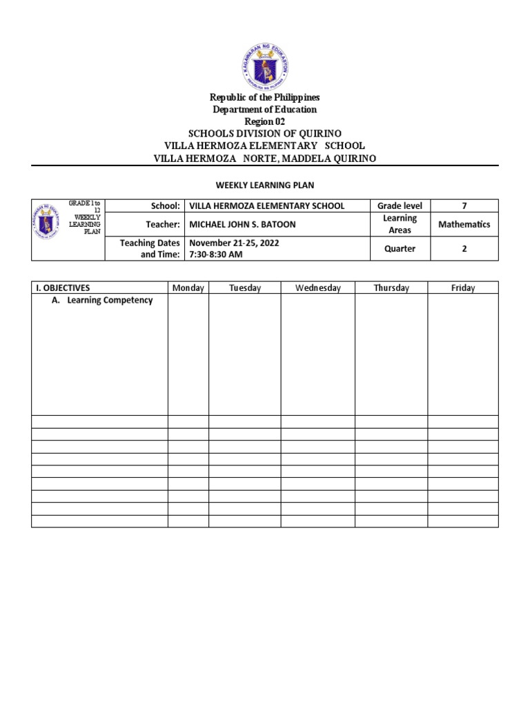 Weekly Learning Plan Template | PDF