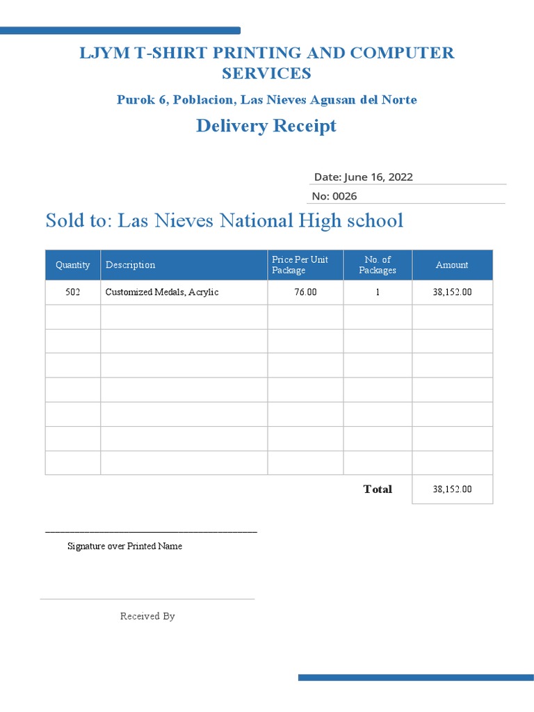 Sample Delivery Receipt Template | PDF