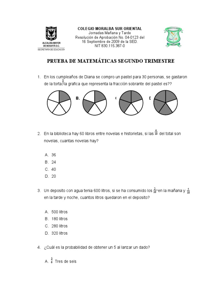 Prueba de Matemáticas Segundo Trimestre | PDF