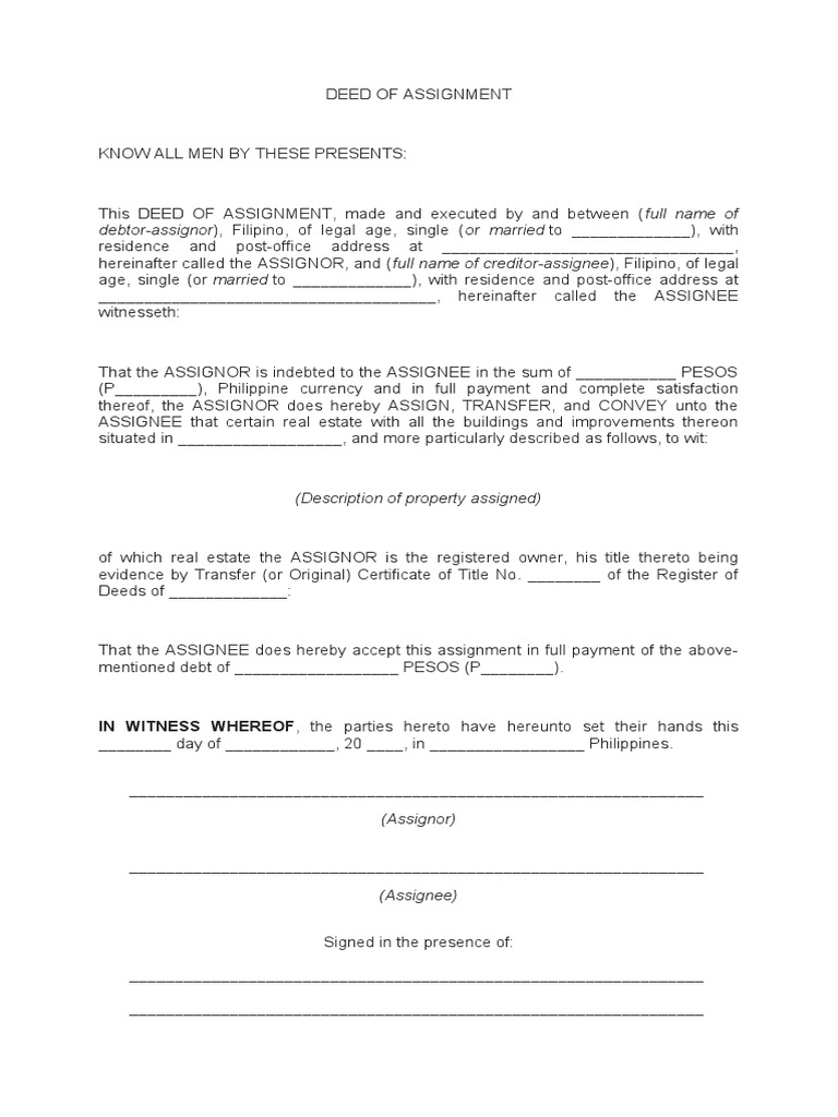 Assignment of Real Estate in Payment of Debt | Download Free PDF ...