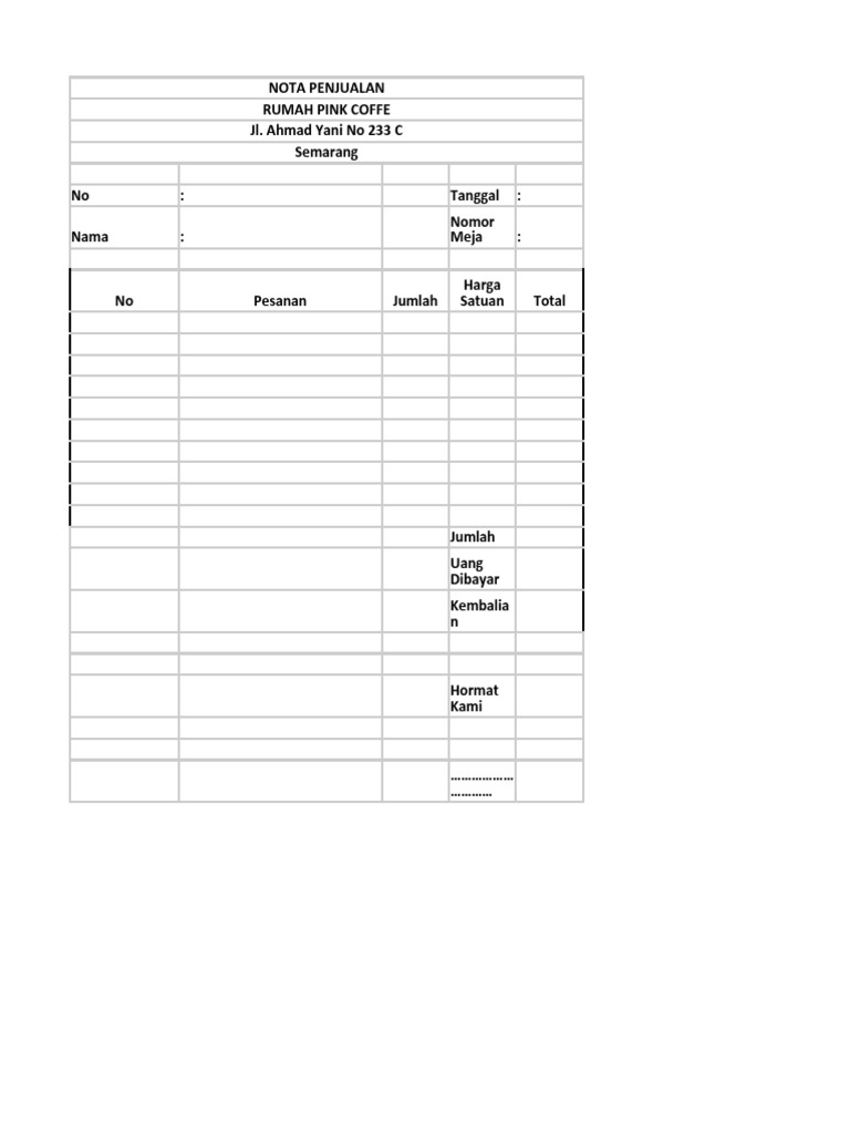 Nota Kosong Kledo Excel | PDF