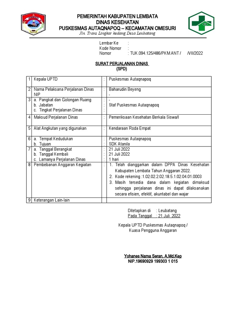 SPPD Pemeriksaan Kesehatan Berkala Siswa Siswi | PDF