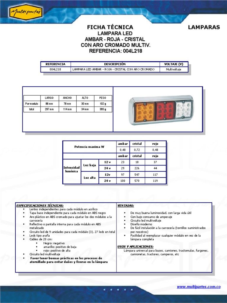 Ficha Técnica Lamparas | PDF | Diodo emisor de luz | Encendiendo
