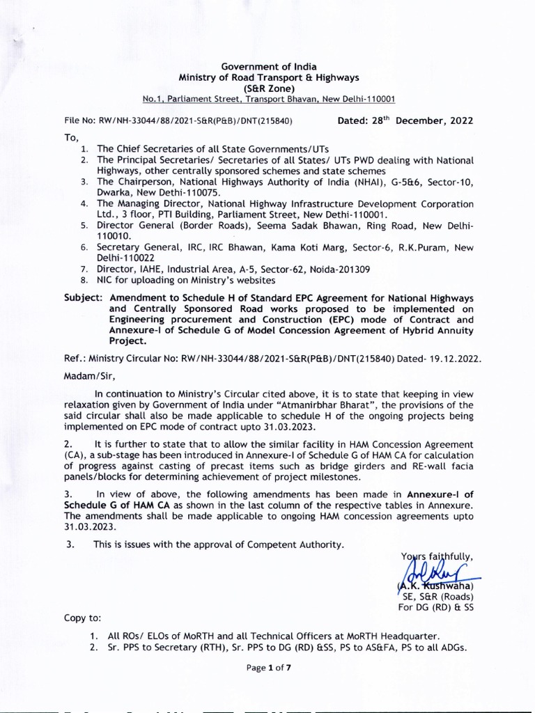 Amendment To Scheduled H For EPC & HAM Projects | PDF | Precast ...