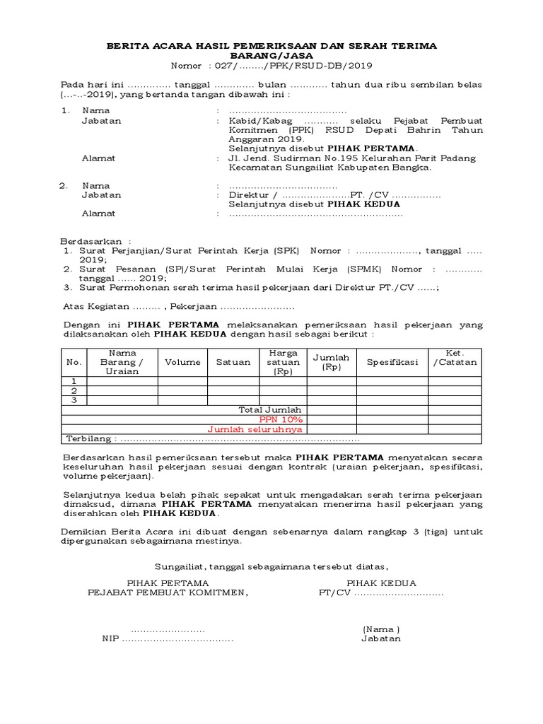 Ba Serah Terima PPK DG Penyedia | PDF