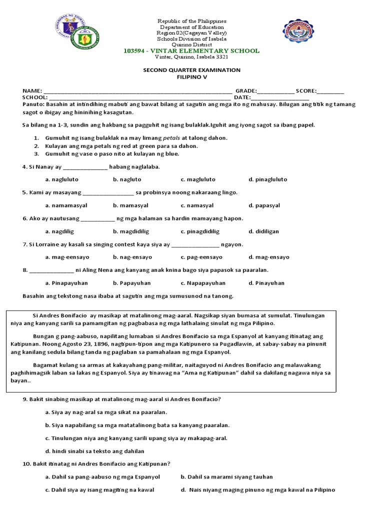 PT - Filipino 5 - Q2 | PDF