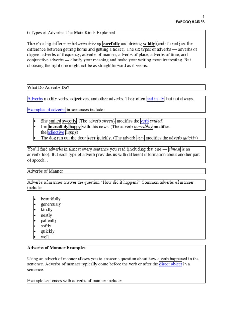 Adverb and Its Type | Download Free PDF | Adverb | Verb
