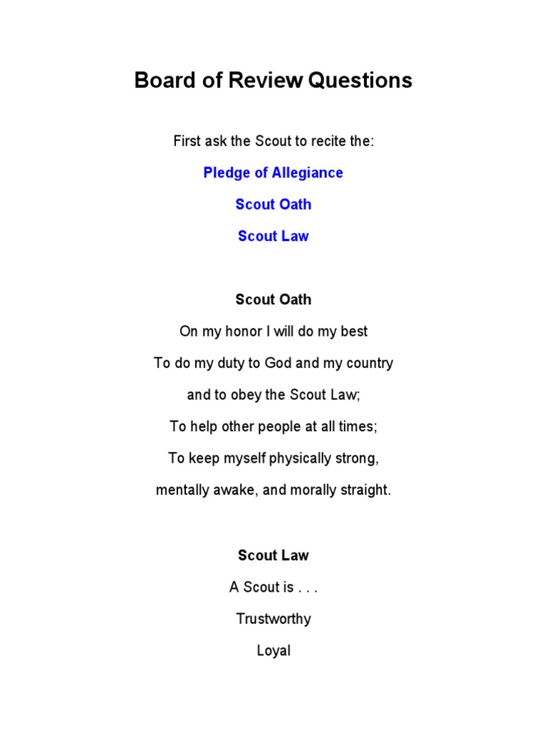 Board of Review Questions for Scouts | PDF | Scouting | Youth Movements