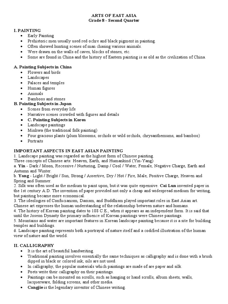 Arts of East Asia - Handout1 | PDF | Paintings | Ukiyo E