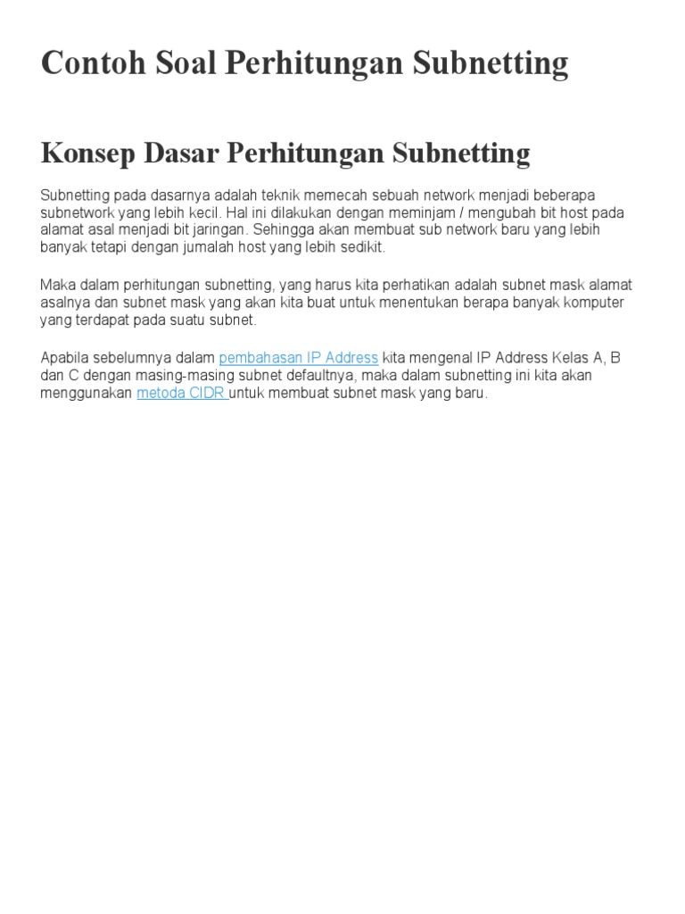 Contoh Soal Perhitungan Subnetting | PDF