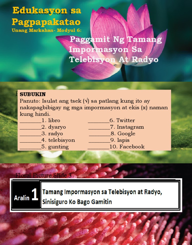 Paggamit NG Tamang Impormasyon Sa Telebisyon at Radyo: Floral Picture ...