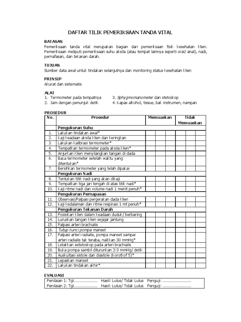 Daftar Tilik Pemeriksaan TTV | PDF