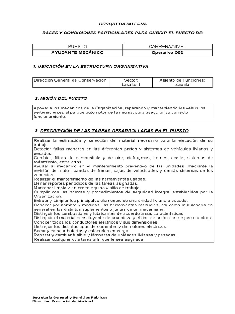 Funciones del Ayudante Mecánico | PDF