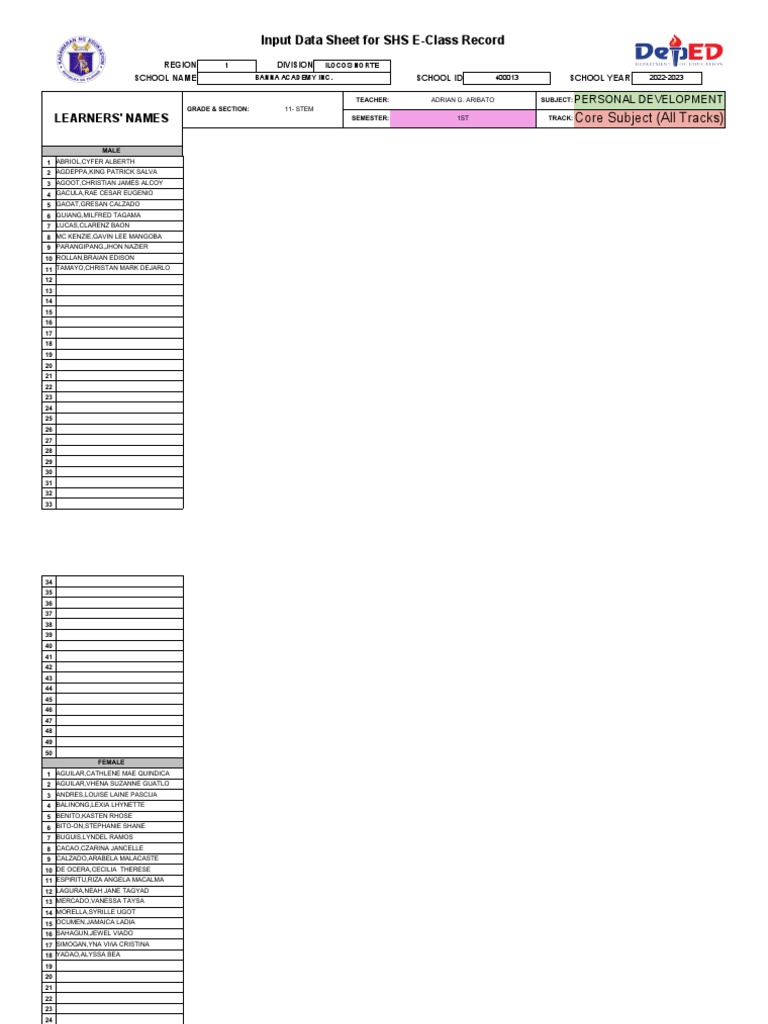 Grading Sheet Peh 11 Stem Per Dev | PDF