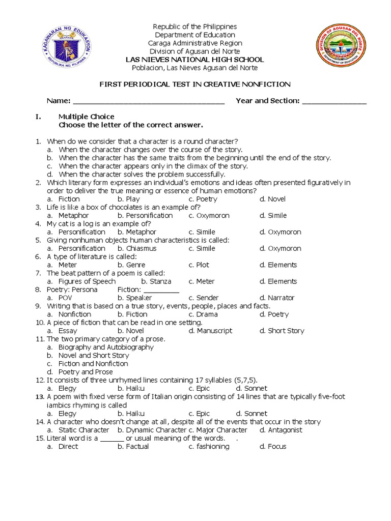 1st Periodical Exam in CNF | PDF | Poetry | Poetic Form