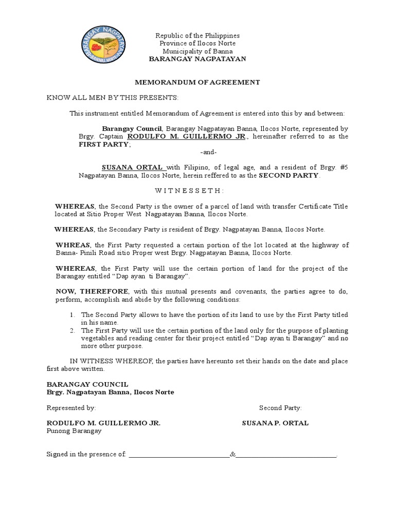 Memorandum Of Agreement Pdf Law And Economics Property Law