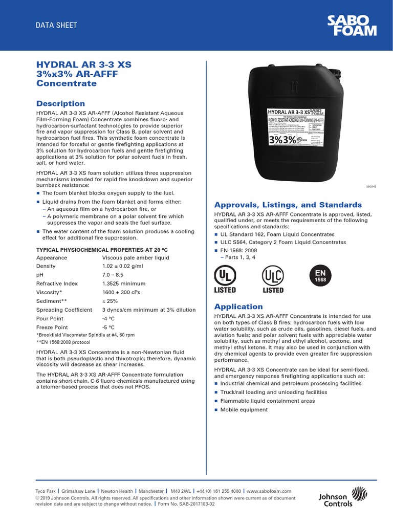 SAB-2017103-02 SABO HYDRAL AR 3-3 XS 3x3 AR-AFFF Concentrate | PDF ...
