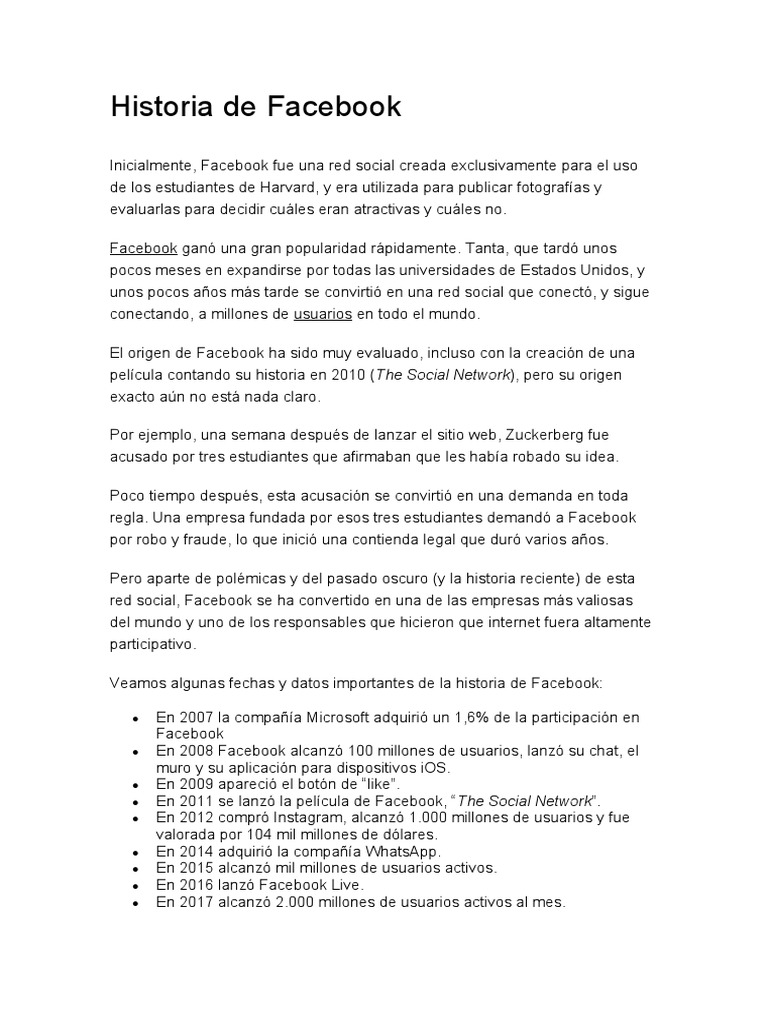 Orígenes y evolución de Facebook | PDF | Facebook | Mark Zuckerberg
