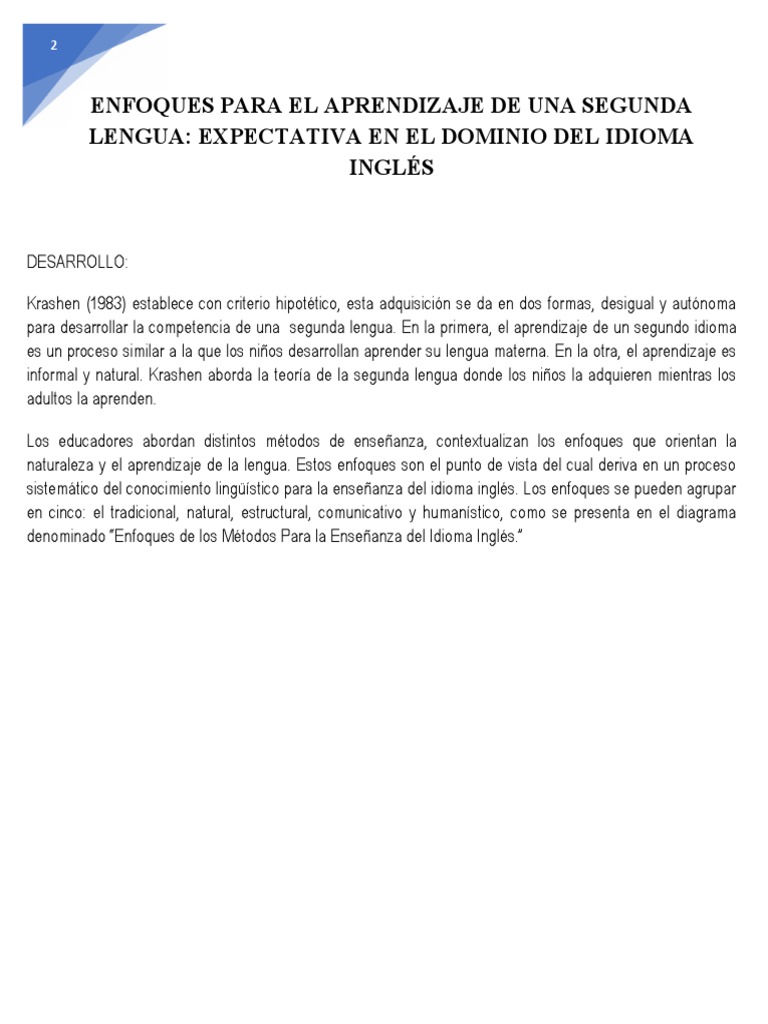 Enfoques para El Aprendizaje de Una Segunda Lengua | PDF | Segundo lenguaje | Lingüística