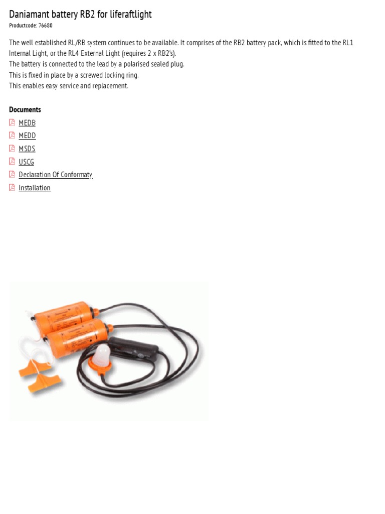 Traconed 76680 Daniamant Battery rb2 For Liferaftlight | PDF