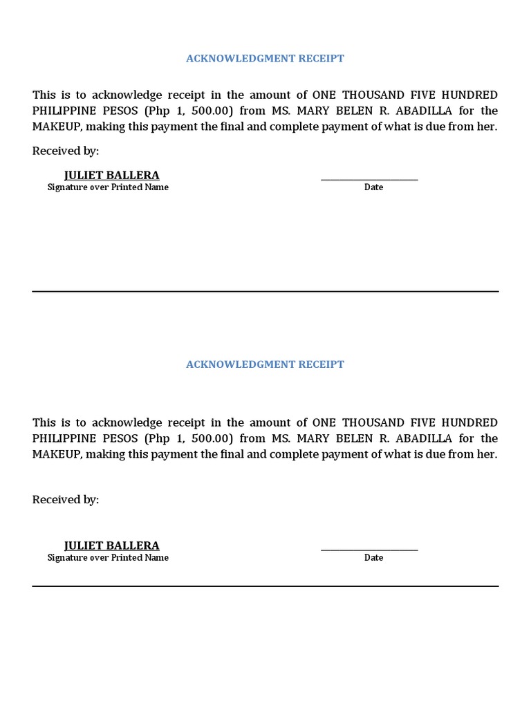 Acknowledgment Receipt Makeup | PDF
