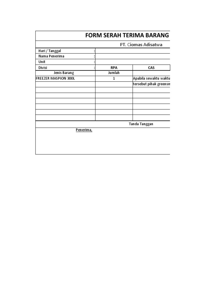 Form Serah Terima (FREEZER) | PDF