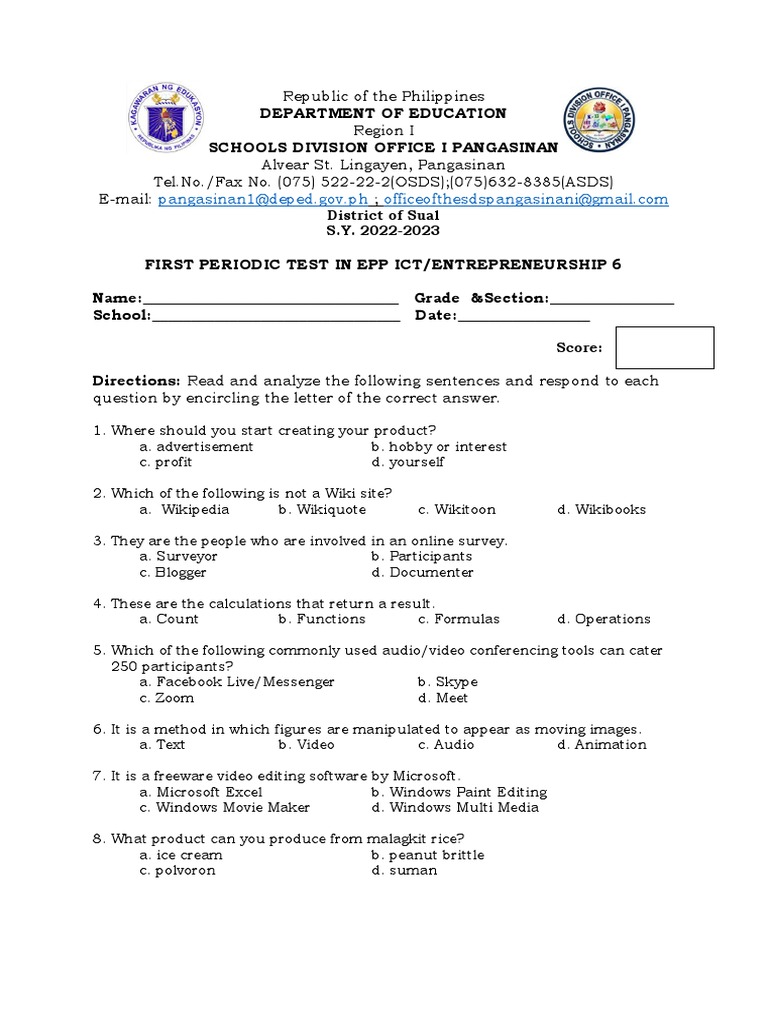 Grade 6 EPP ICT/Entrepreneurship Test | PDF | Computer File | Microsoft ...