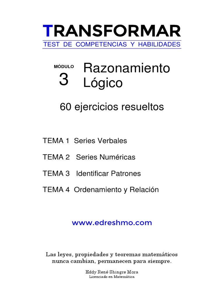 Razonamiento Lógico 60 Ejercicios Resueltos | PDF | Razonamiento | Lógica