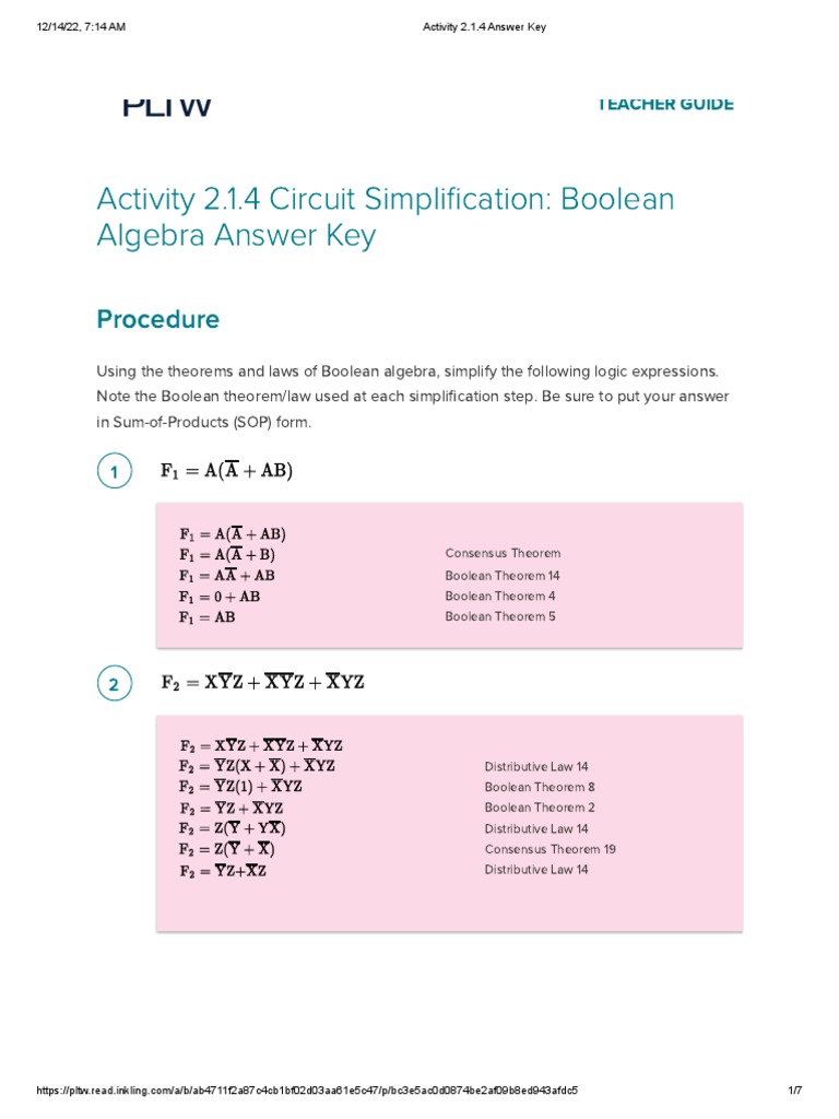 Activity 2.1.4-5 Answer Key | PDF | Boolean Algebra | Teaching Mathematics Activity 2.1.4-5 Answer Key | PDF | Boolean Algebra | Teaching Mathematics
