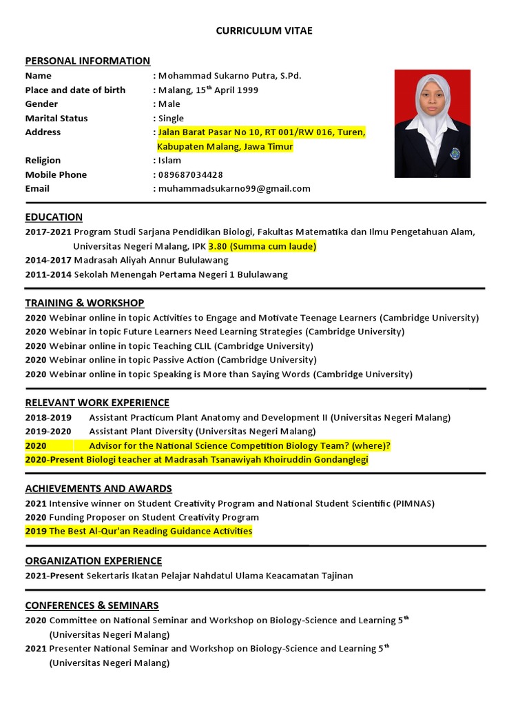 2 - CV - Mohammad Sukarno Putra | PDF | Learning | Education Theory