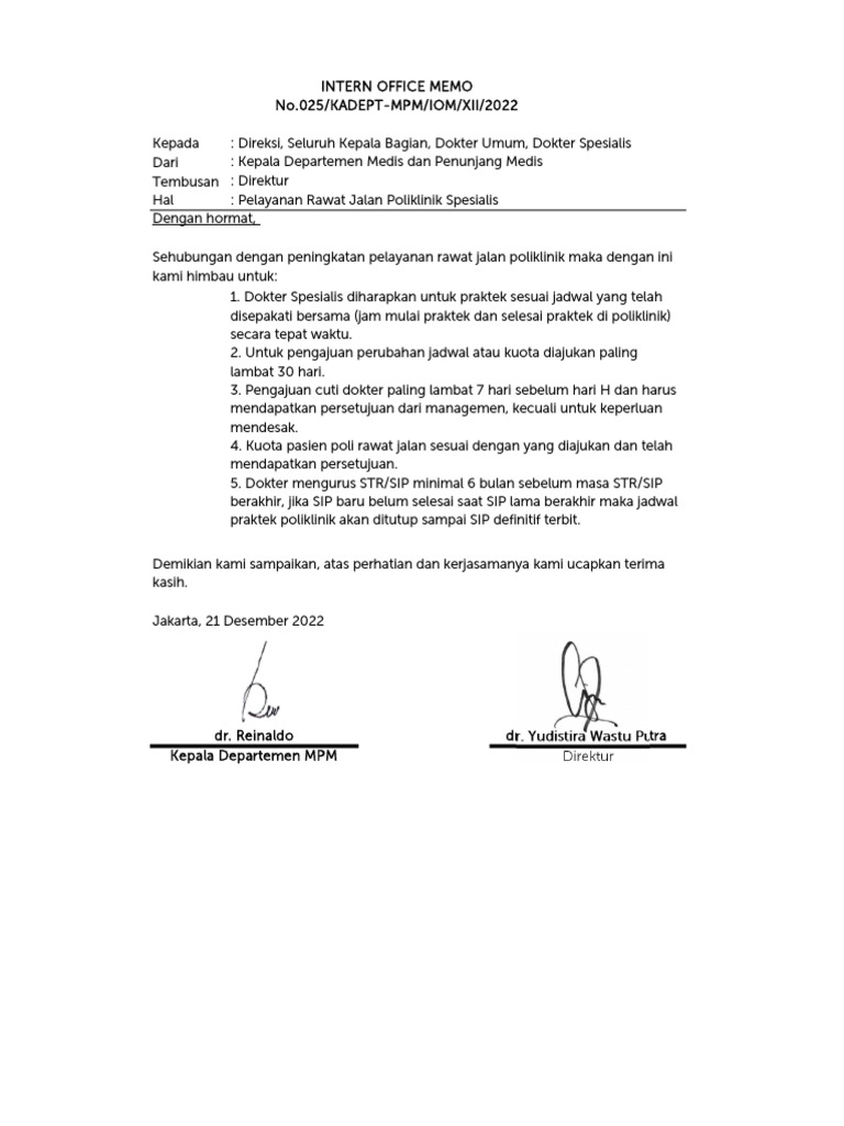 IOM - 025 Pelayanan Rawat Jalan Poliklinik Spesialis | PDF