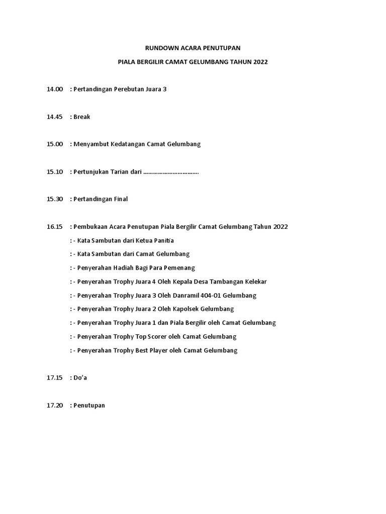 Rundown Acara Penutupan | PDF | Griya & Taman