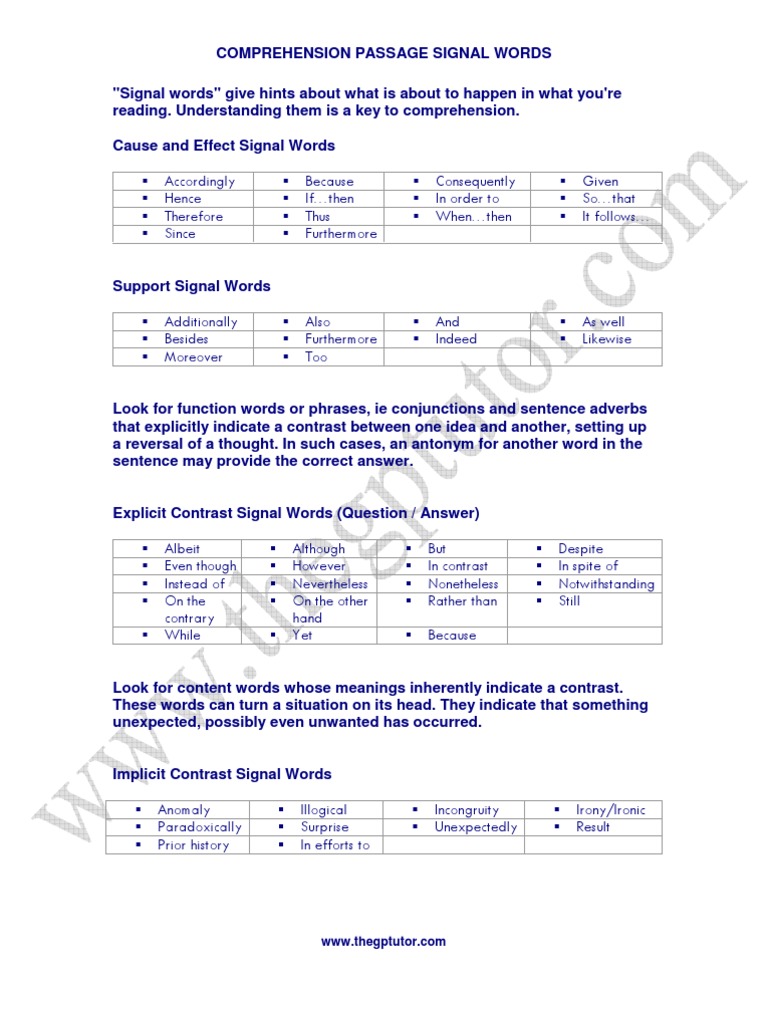 GP Signal Words | PDF | Maple Syrup | Reading Comprehension