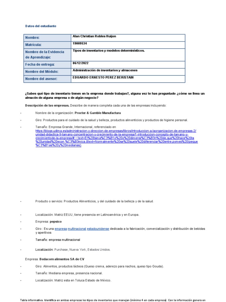 ROBLES ALAN Tipos EA1 | PDF | Inventario | Business