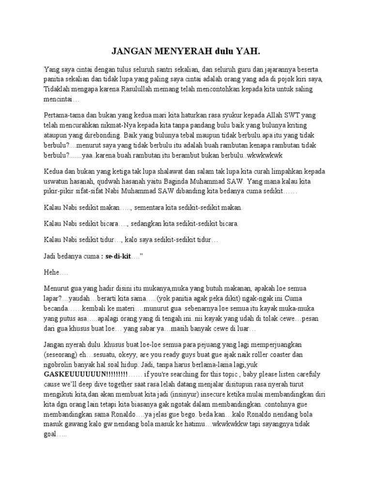 Pidato JANGAN MENYERAH Dulu YAH | PDF