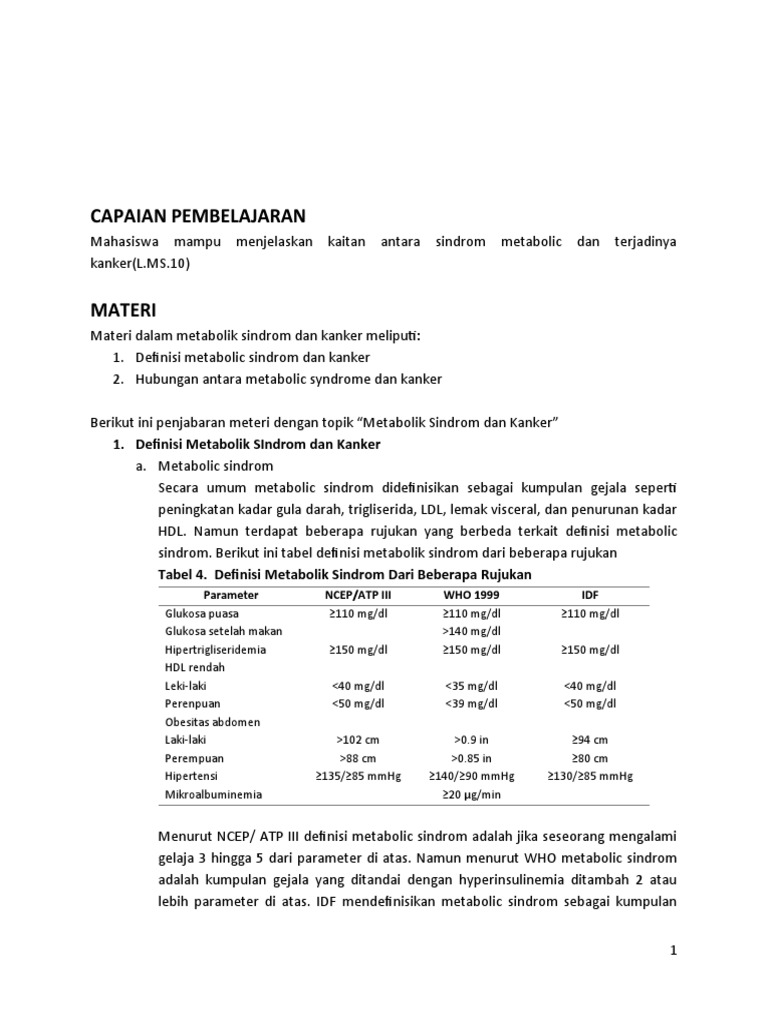 Metabolik Sindrom Dan Kanker | PDF