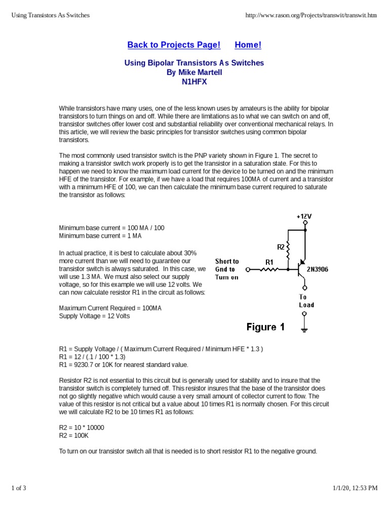 Using Bipolar Transistors As Switches | PDF