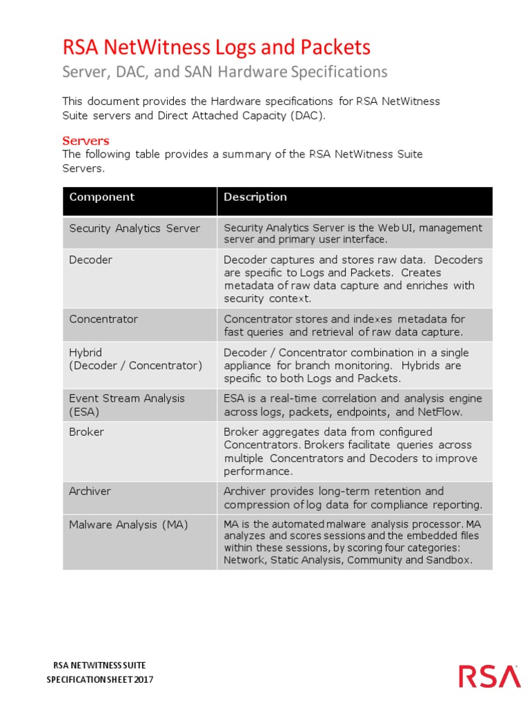 RSA NetWitness HW Spec v3 | PDF | Solid State Drive | Hard Disk Drive