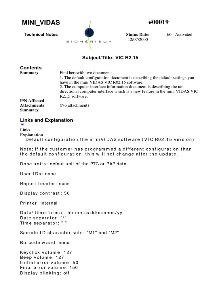Mini VIDAS TN00019 VIC R2.15 | PDF | Computer Engineering | Computer Data