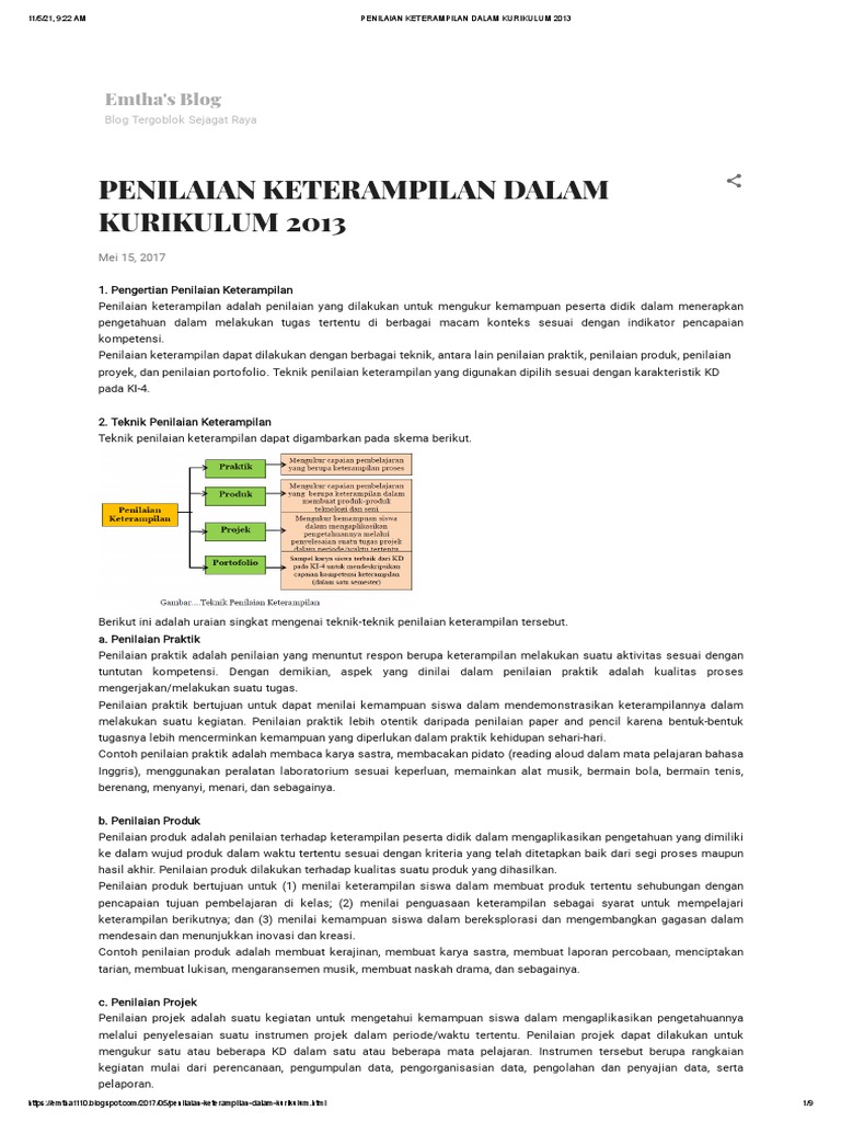 Penilaian Keterampilan Dalam Kurikulum 2013 | PDF