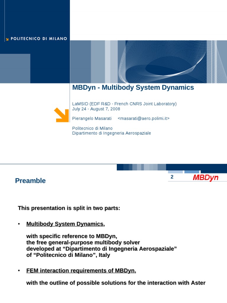 Multibody System Dynamics - Presentation - 2008 | Download Free PDF ...