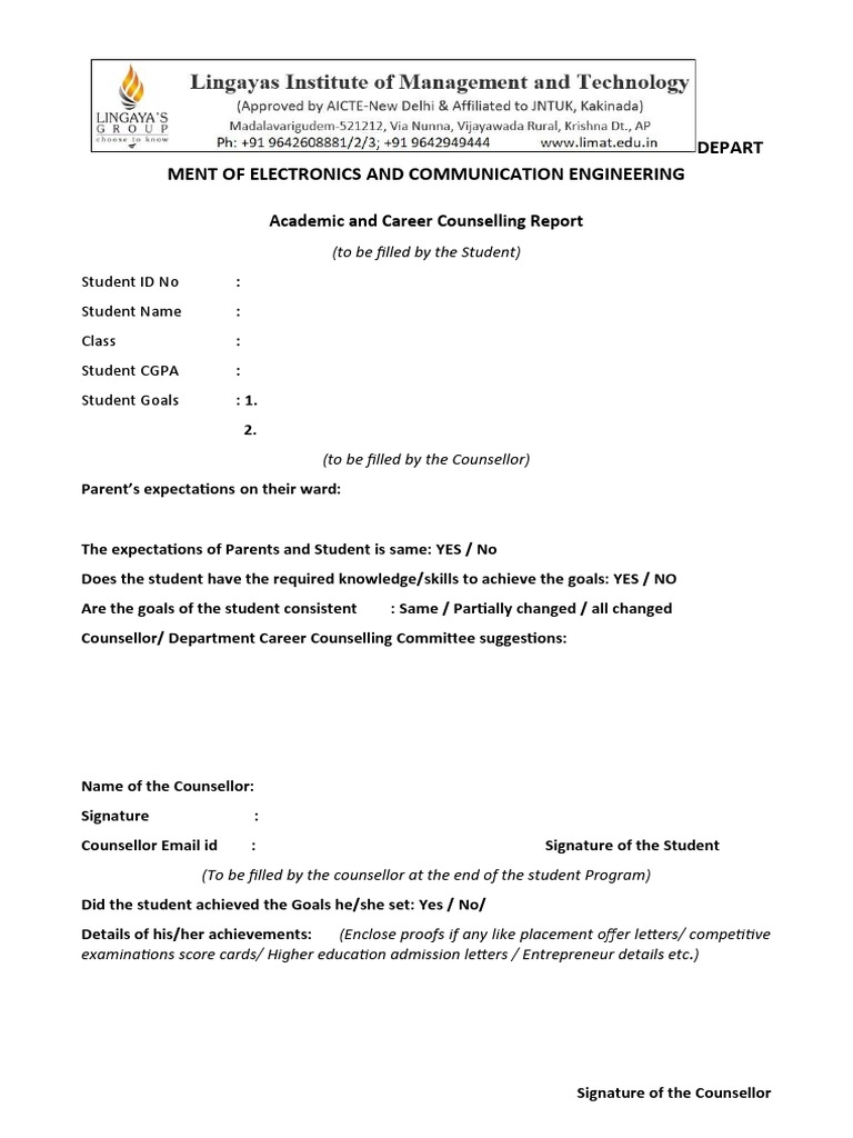 Career Counseling Format Pdf