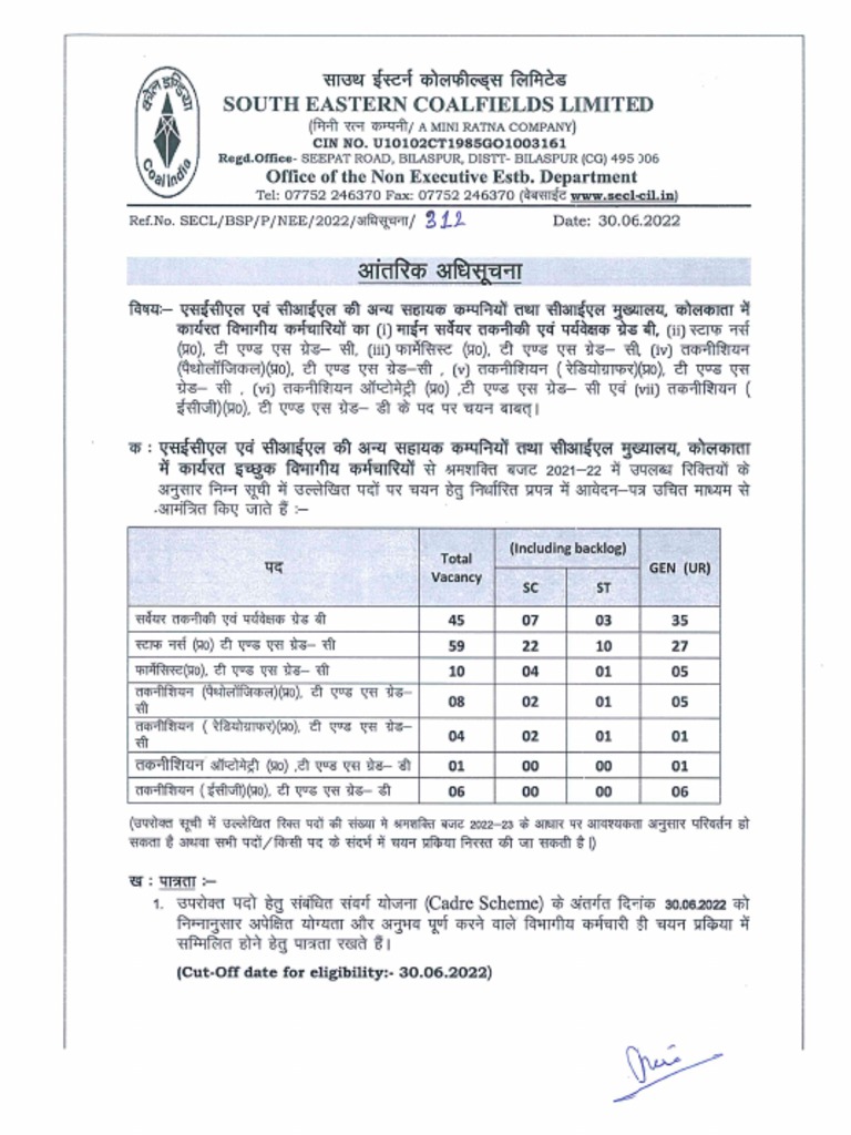 SECL Exam Notification | PDF