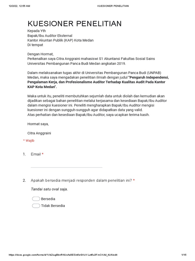 Kuesioner - Google Formulir | PDF