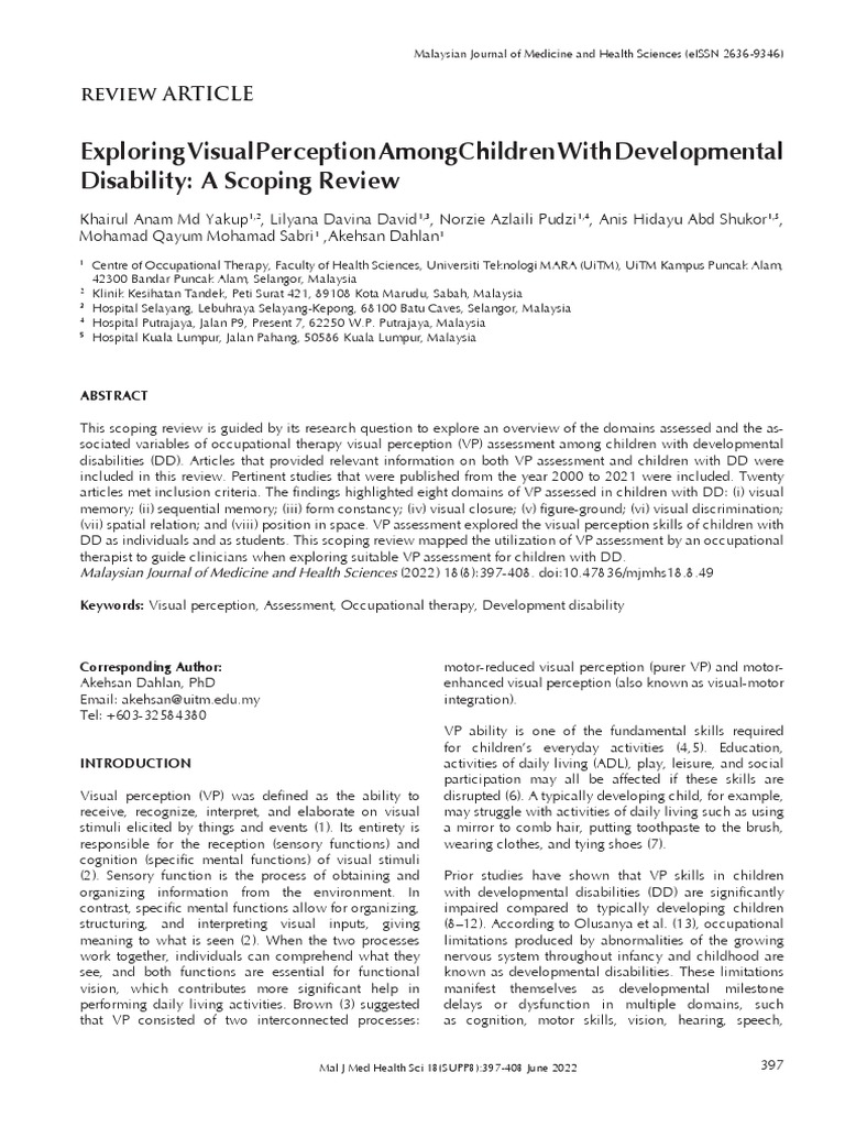 Exploring Visual Perception Among Children With Developmental | PDF ...