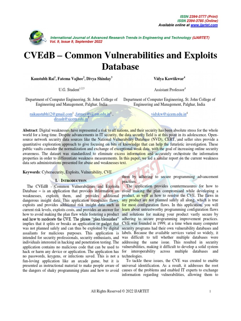CVEdB - Common Vulnerabilities and Exploits Database | PDF