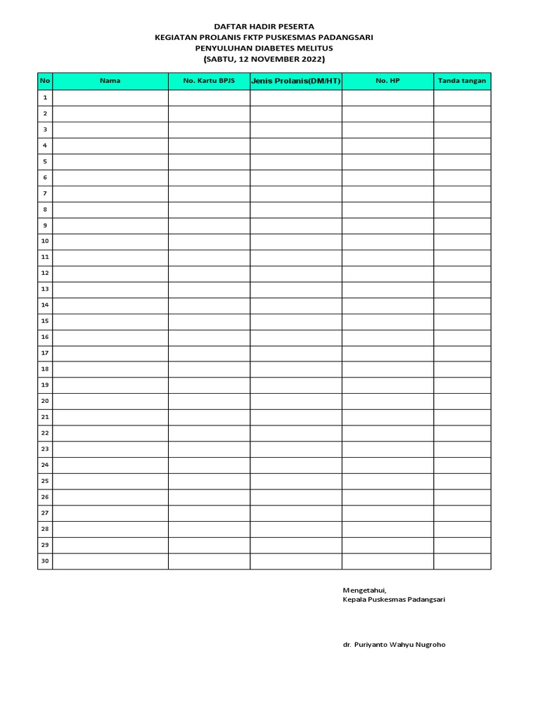 Daftar Hadir Prolanis | PDF