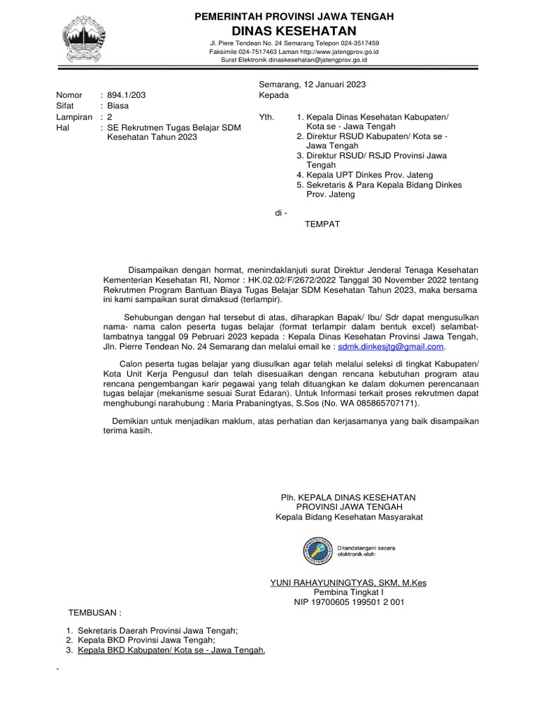 Surat Rekrutmen Tubel 2023 | PDF