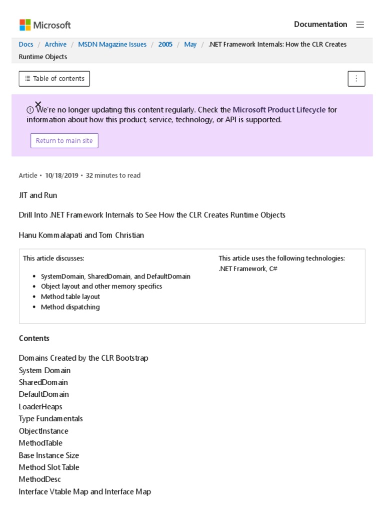 Framework Internals How The Clr Creates Runtime Objects Microsoft Docs Pdf Method